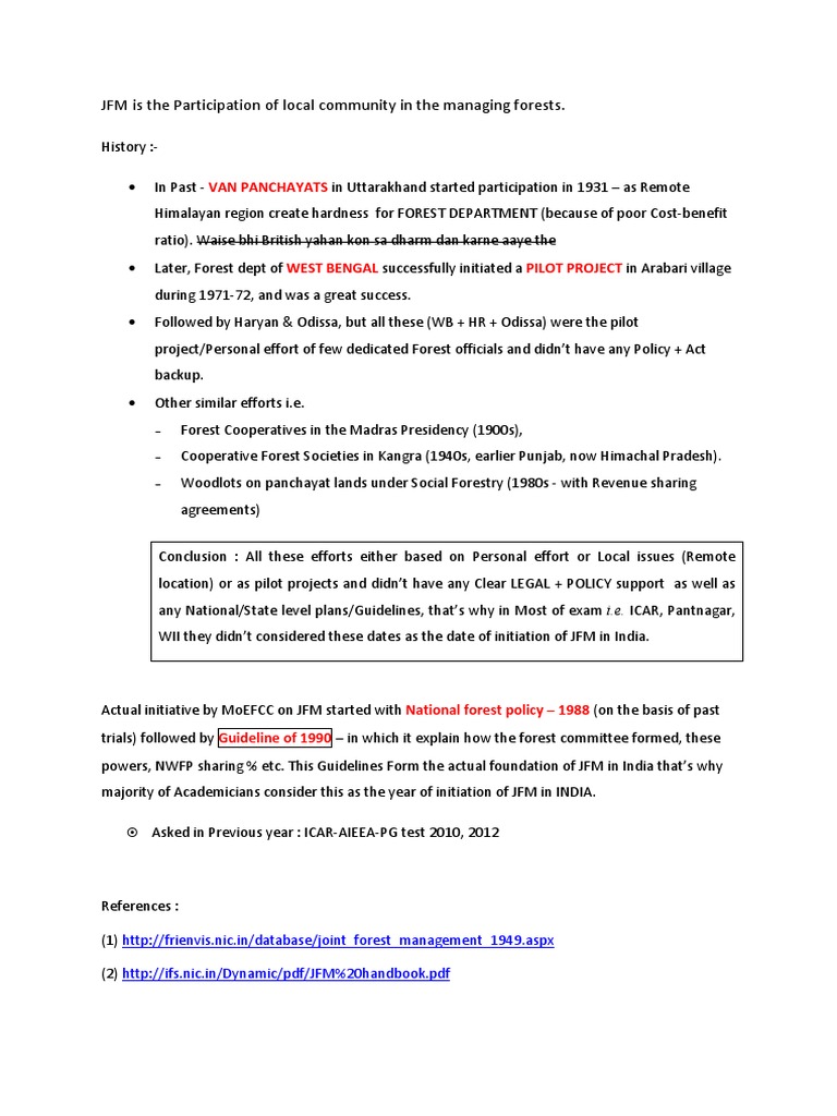 Joint Forest Management History | PDF