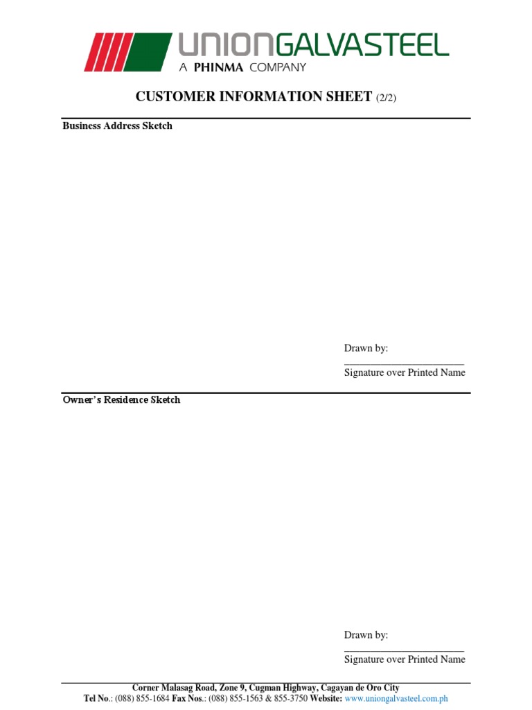 Customer Information Sheet: Business Address Sketch | PDF