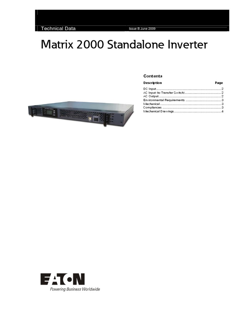 Matrix 2000 Standalone Inverter: Technical Data | PDF | Power Inverter | Alternating Current
