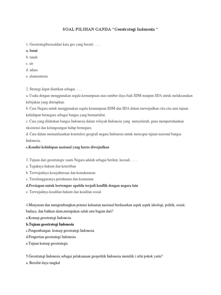 Soal Kewarganegaraan Geostrategi 1a Uas | PDF | Perjalanan