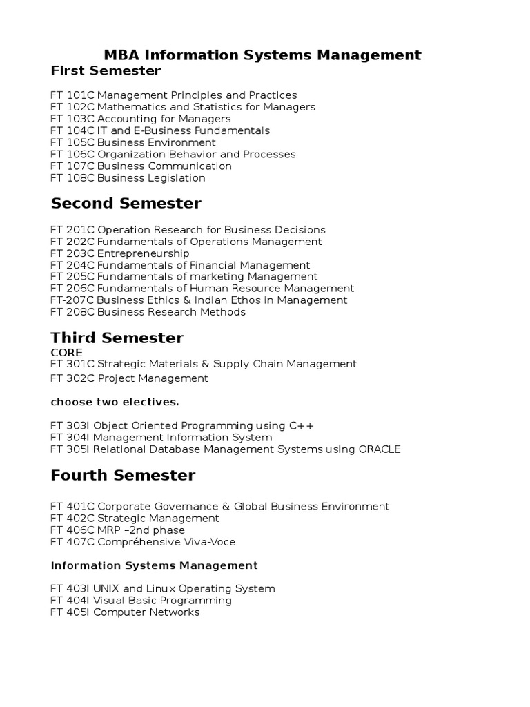 Second Semester: MBA Information Systems Management | PDF | Matrix ...