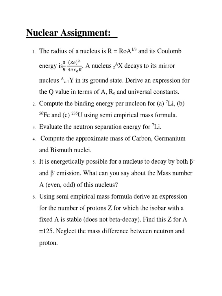 Nuclear Assignment | PDF | Atomic Nucleus | Neutron