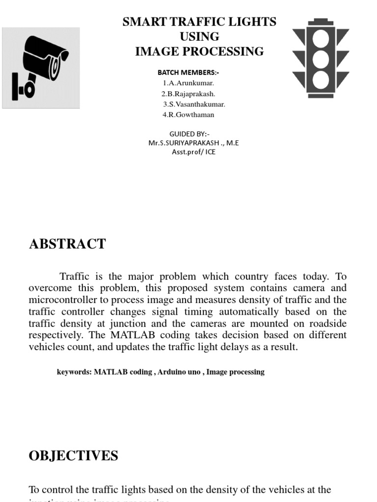 Smart Traffic Lights Using Image Processing: Batch Members | PDF ...