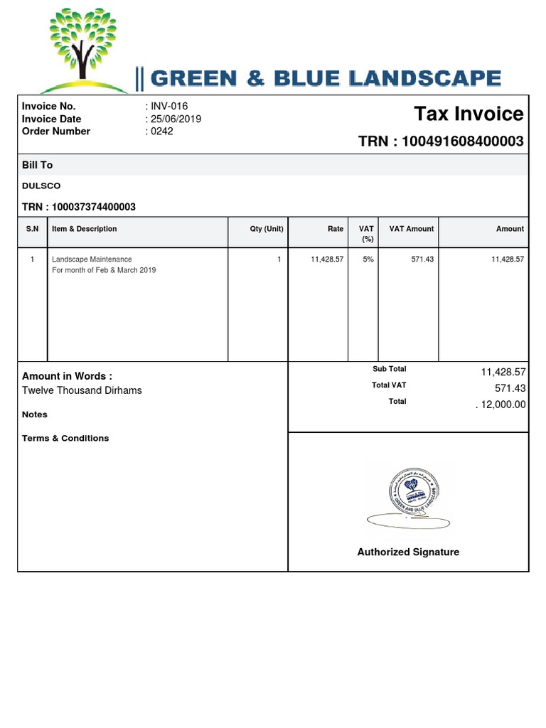 Invoice for Landscape Maintenance Services | PDF