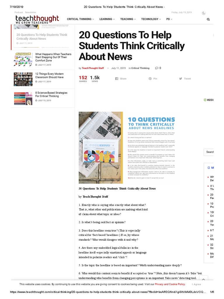 20 Questions To Help Students Think Critically About News | PDF ...