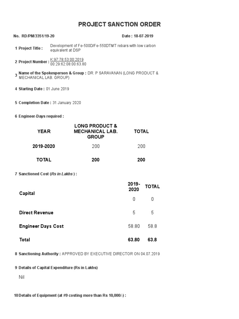 Project Sanction Order | Download Free PDF | Business