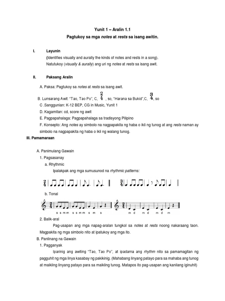 Lesson Plan in Music 5 1st Quarter 1 4.2 | PDF