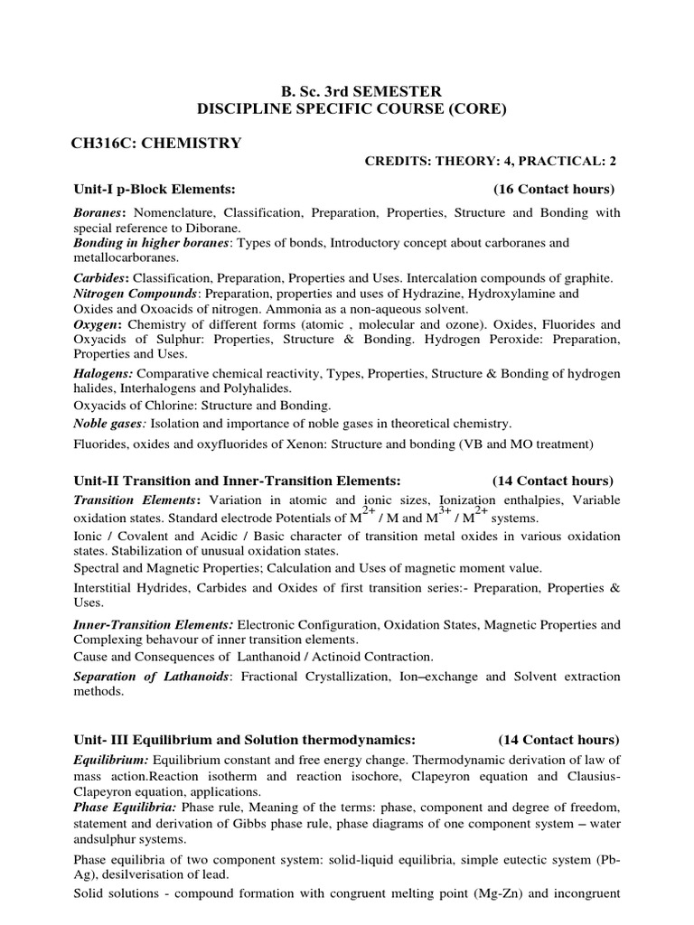 3rd Sem Chemistry Syllabus | PDF | Phase Rule | Chemical Equilibrium