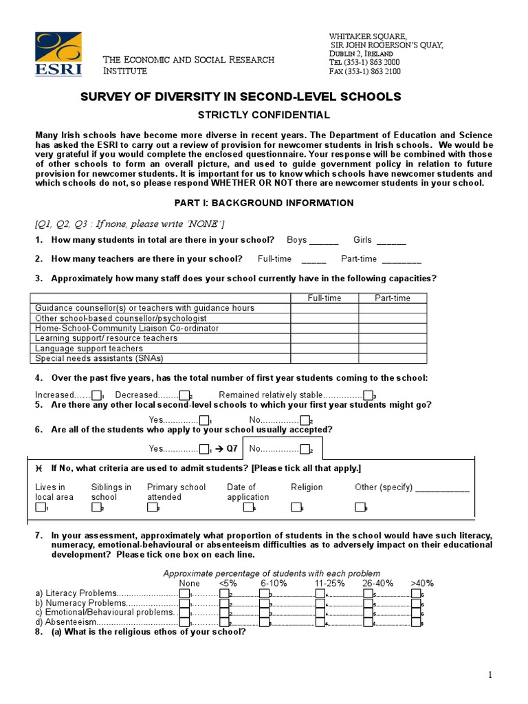 Diversity Secondlev Questionnaire | Download Free PDF | Special ...