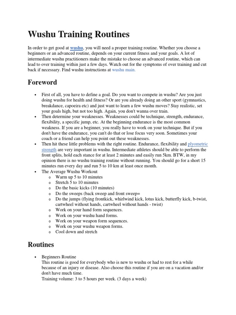 Wushu Training Routines | PDF | Weight Training | Recreation