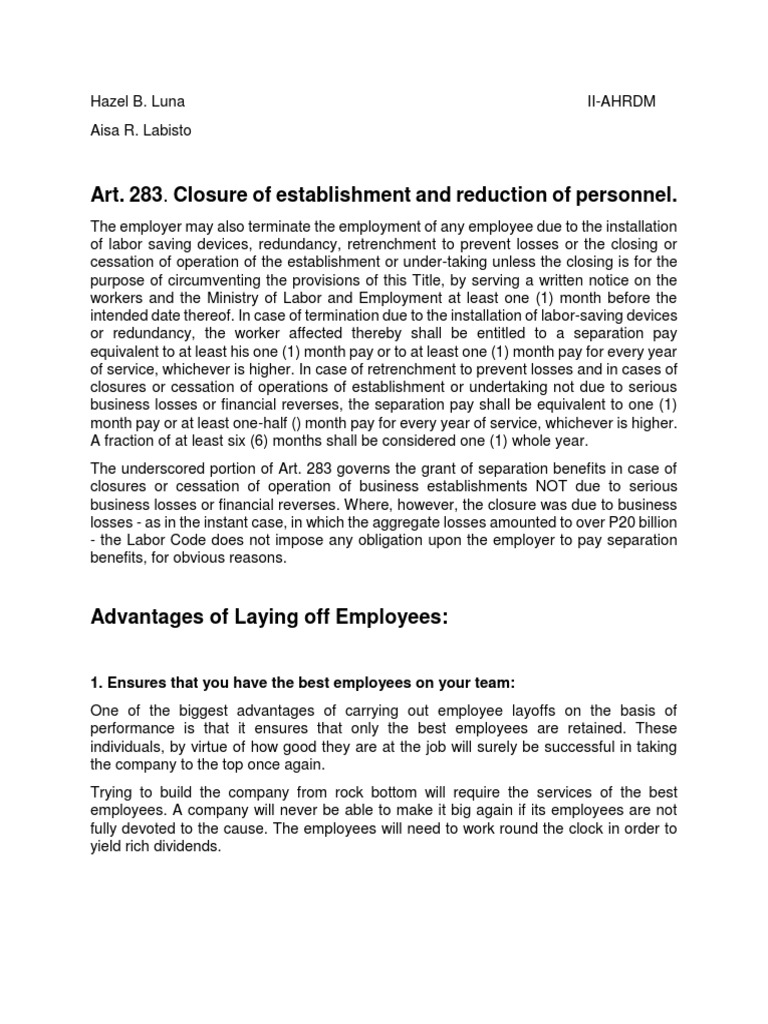 Employee Layoffs: Pros and Cons | PDF | Layoff | Labor