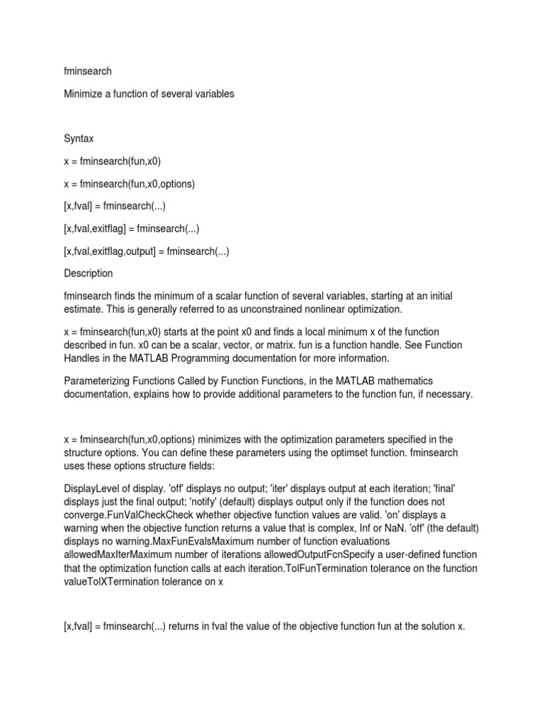 7028.MATLAB Fminsearch | PDF | Mathematical Optimization | Parameter (Computer Programming)