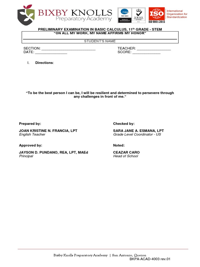 Student'S Name SECTION: - TEACHER: - DATE: - SCORE | PDF