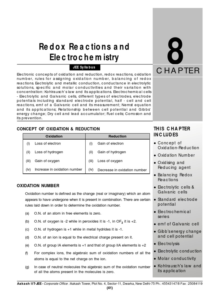 Redox Reactions and Electrochemistry: JEE Syllabus | PDF | Redox ...
