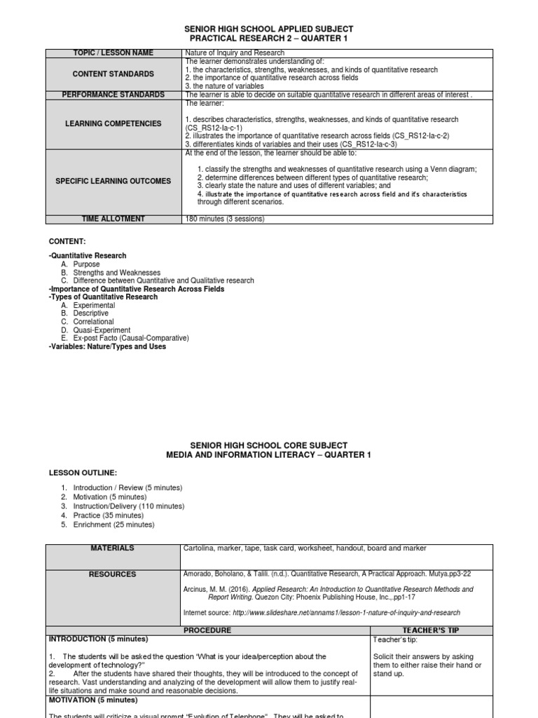 Senior High School Applied Subject Practical Research 2 - Quarter 1 ...