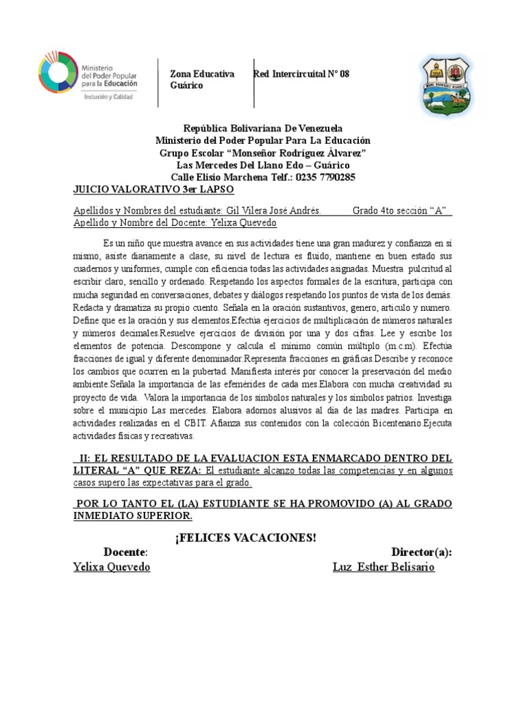 Boletas 3er Lapso Yeli | PDF | Fracción (Matemáticas) | Venezuela