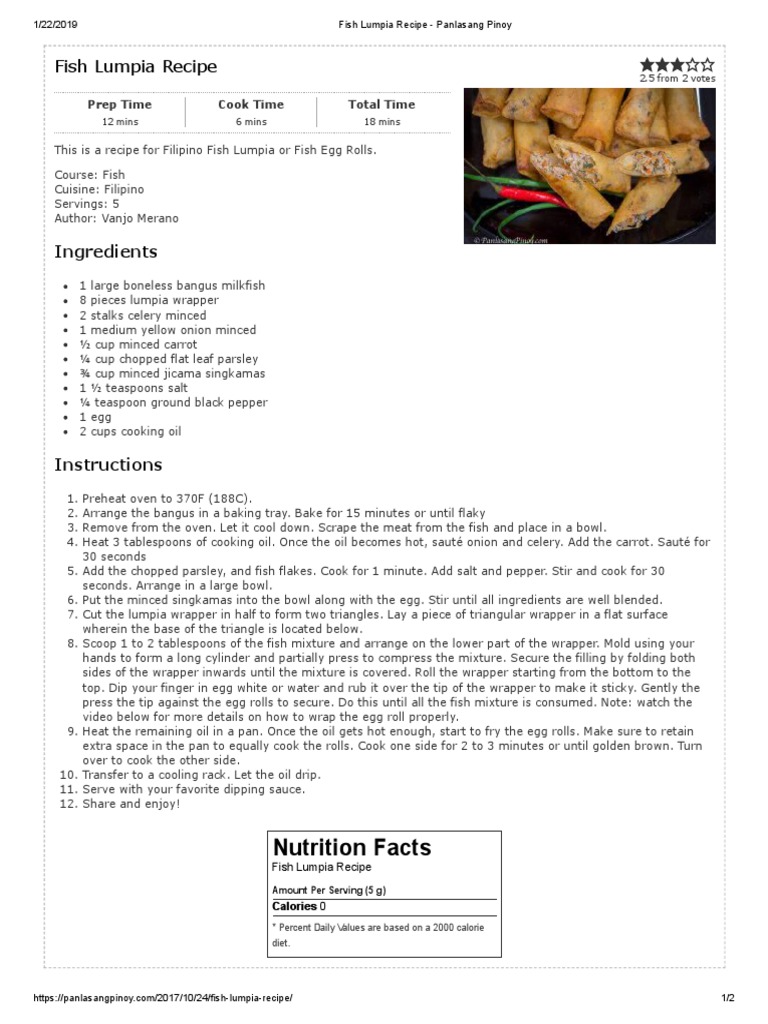 Fish Lumpia Recipe | Download Free PDF | Food And Drink | Cuisine