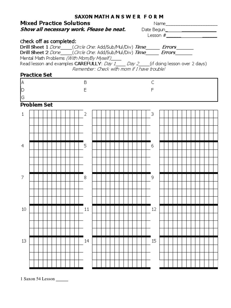 Saxon Answer Sheet | Download Free PDF | Teaching Mathematics