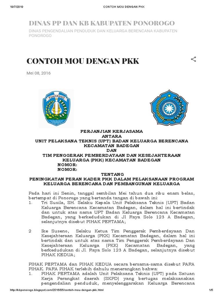 Contoh Mou Dengan PKK | PDF
