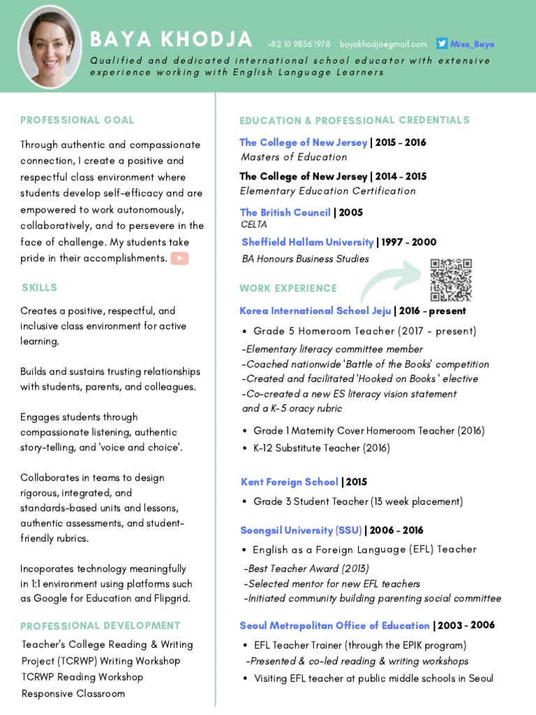 Baya Khodja Resume 2019 W QR | PDF | English As A Second Or Foreign ...