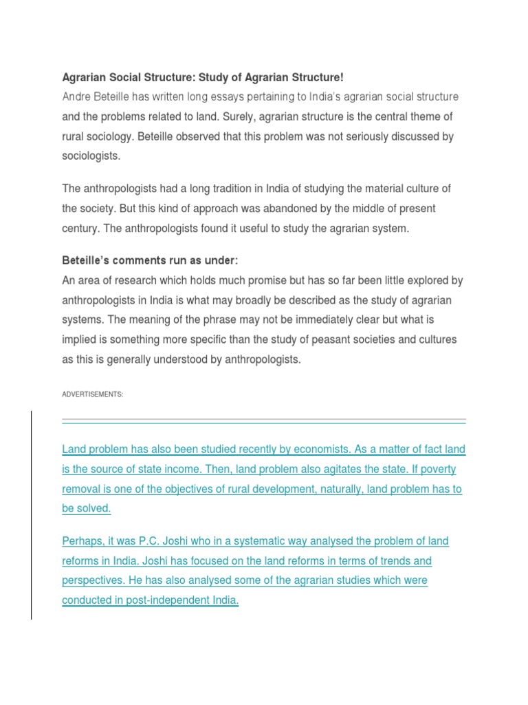 Agrarian Social Structure | PDF | Leasehold Estate | Agriculture