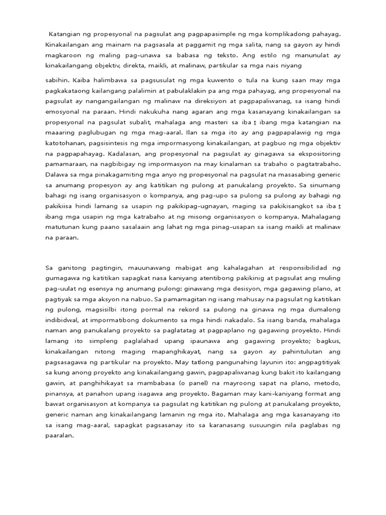 Katangian NG Propesyonal Na Pagsulat Ang Pagpapasimple NG Mga ...