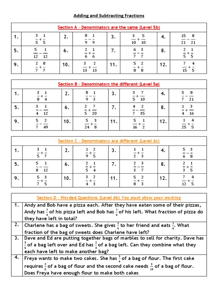 Adding and Subtracting Fractions | PDF | Fraction (Mathematics) | Foods