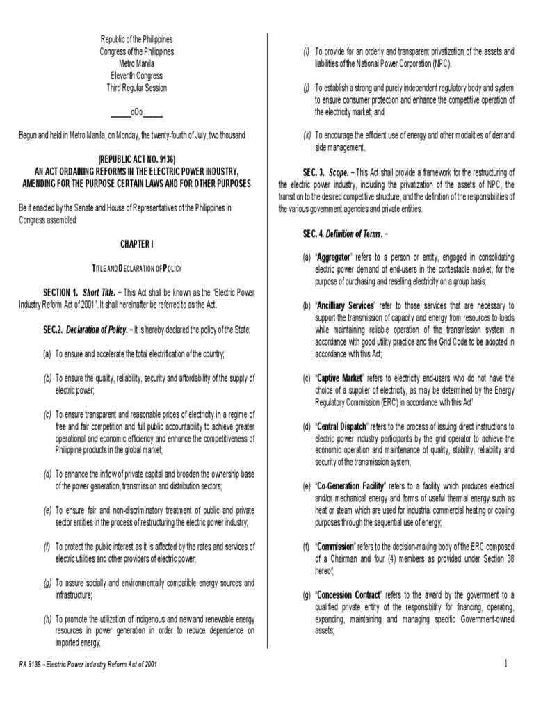 Ra 9136 | PDF | Electric Power Transmission | Electric Power Distribution