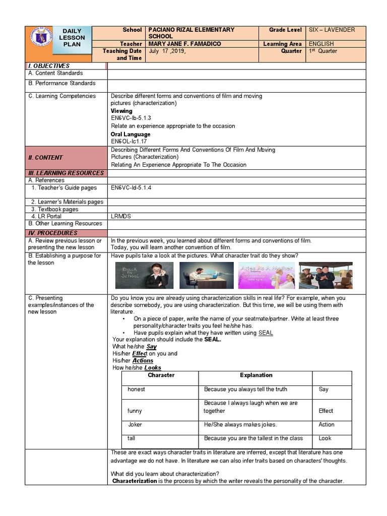 Characterization in Film and Literature | PDF | Teachers | Animation