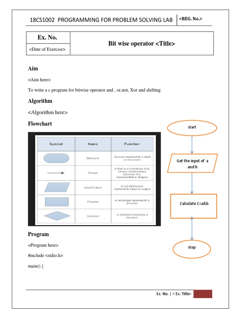 Ex. No. Bit Wise Operator : 18Cs1002 Programming For Problem Solving ...