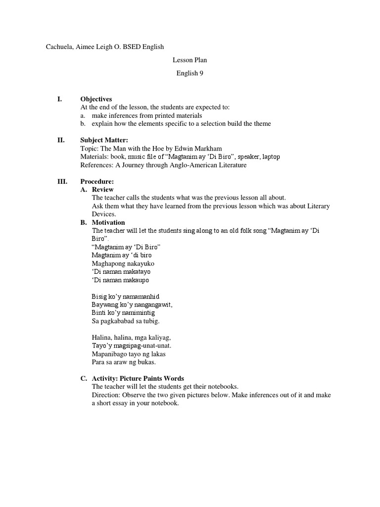 Grade 9 English Lesson Plan | PDF | Lesson Plan | Cognition