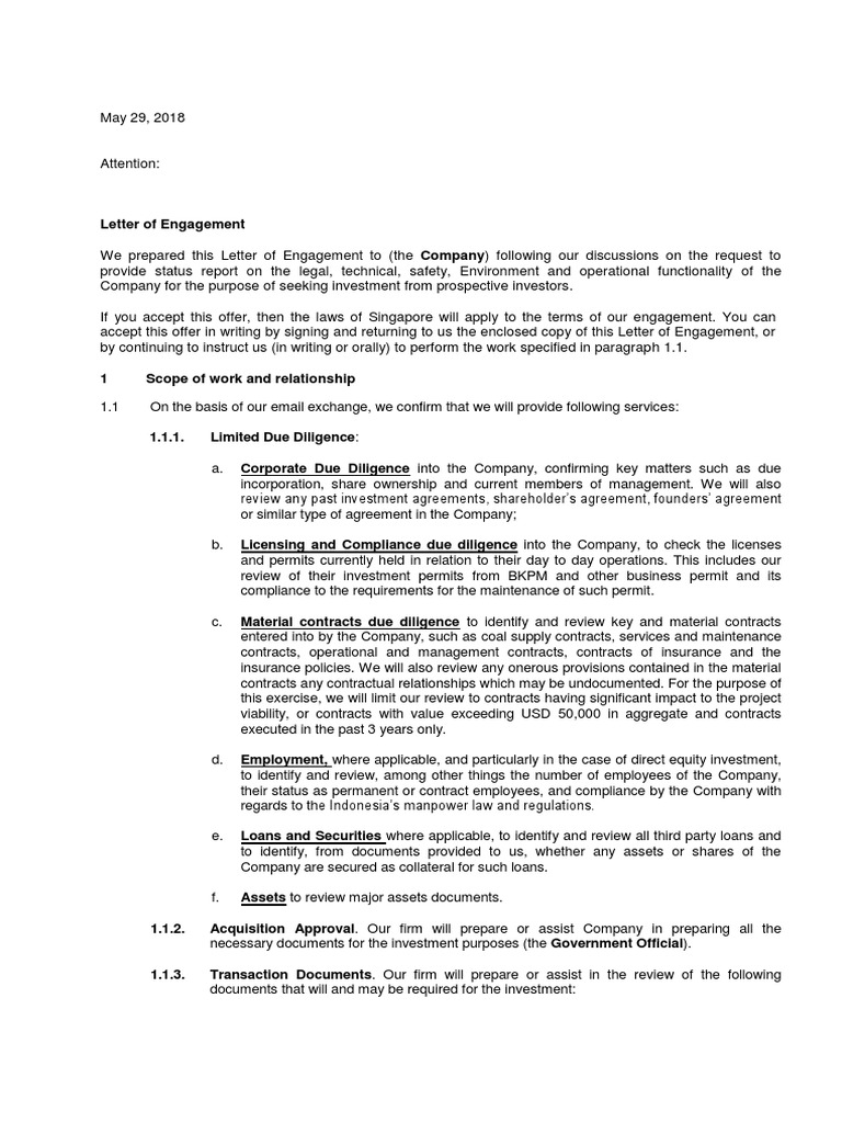 Due Diligence Engagement Proposal | PDF | Confidentiality | Due Diligence