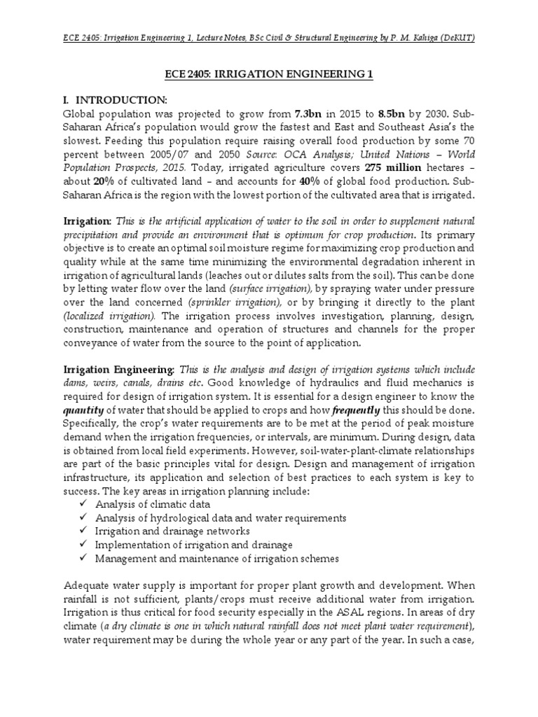 Lecture 2 - Introduction To Irrigation Engineering 1 | PDF | Soil ...