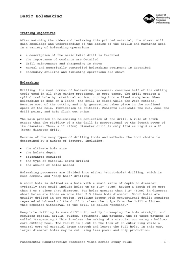Basic Holemaking | PDF | Drilling | Drill