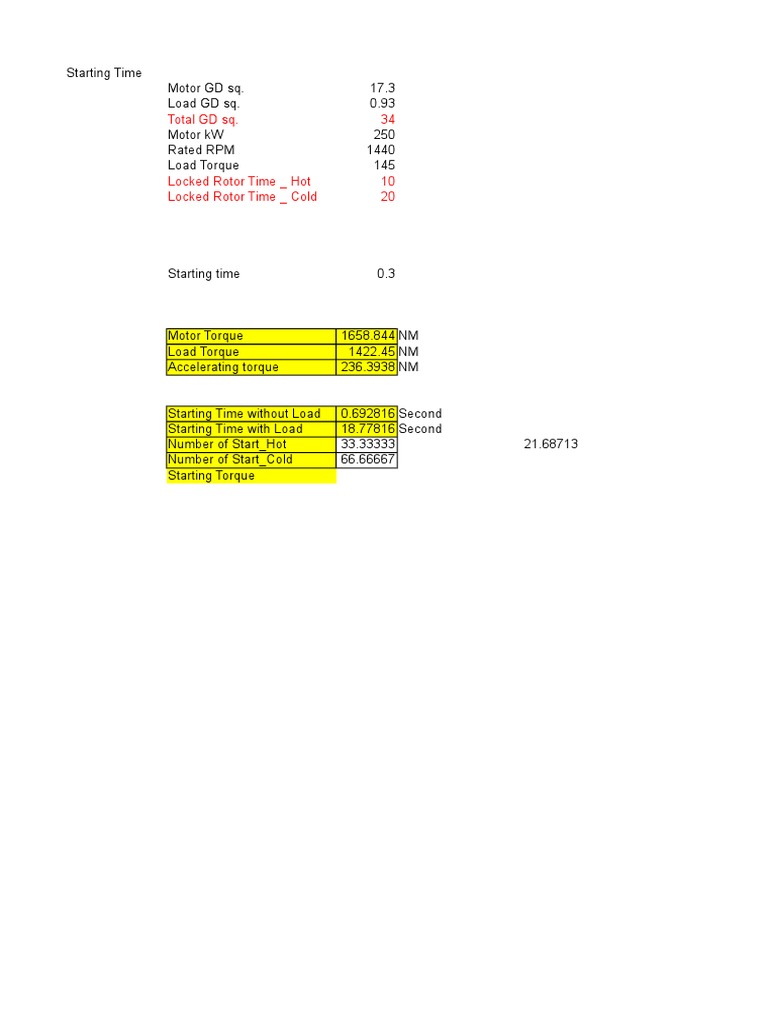 Starting torque calculations for 250kW motor with 145Nm load | PDF