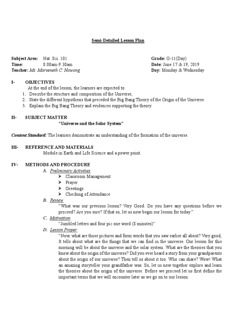 Exploring the Mysteries of the Universe: A Lesson Plan on the Formation ...