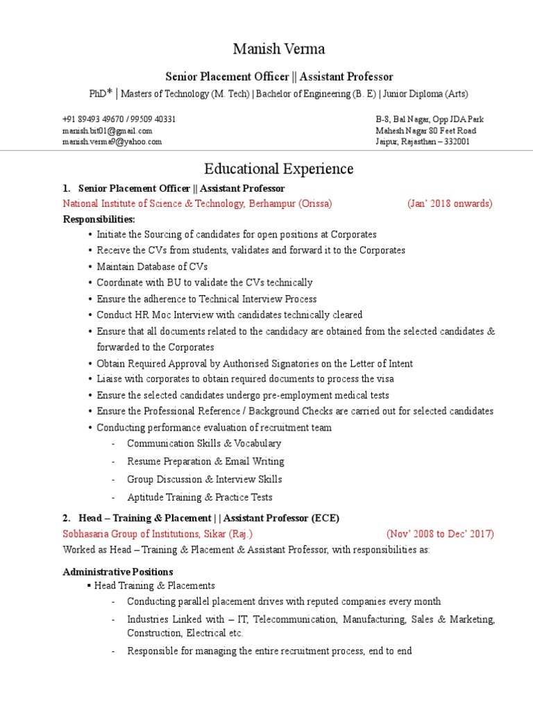 CV Manish Verma | PDF | Engineering