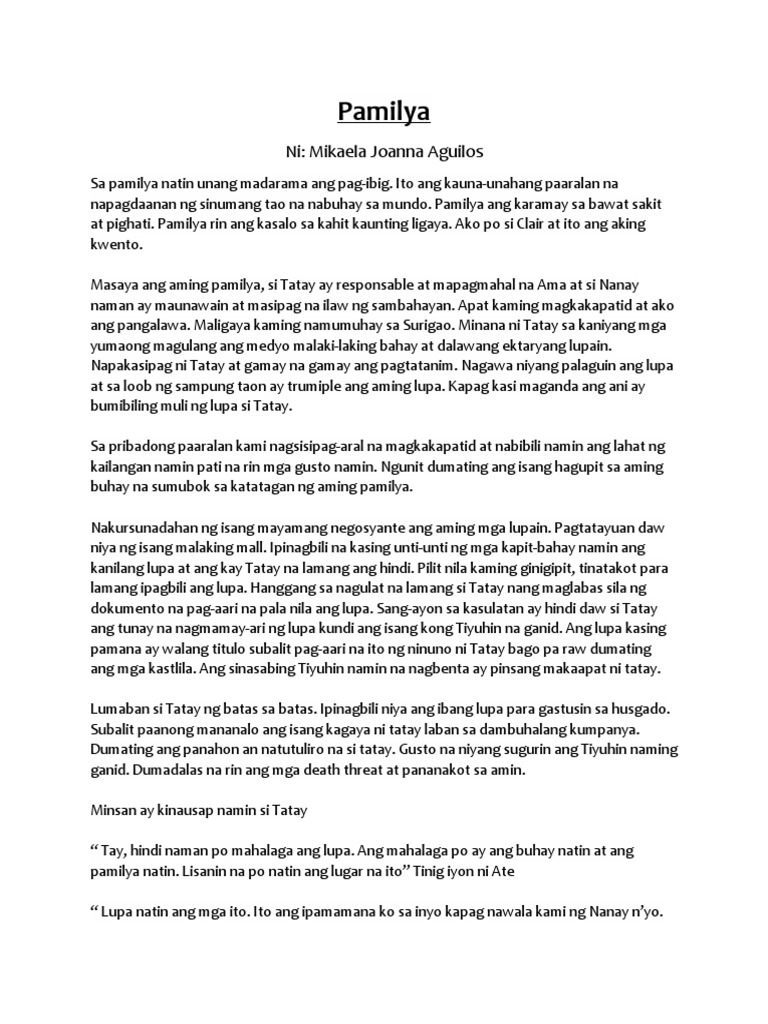 Maikling Kwento Tungkol Sa Pamilya