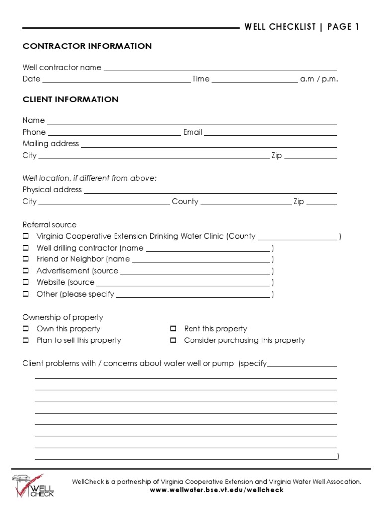 Well Checklist PDF | PDF | Storm Drain | Pump