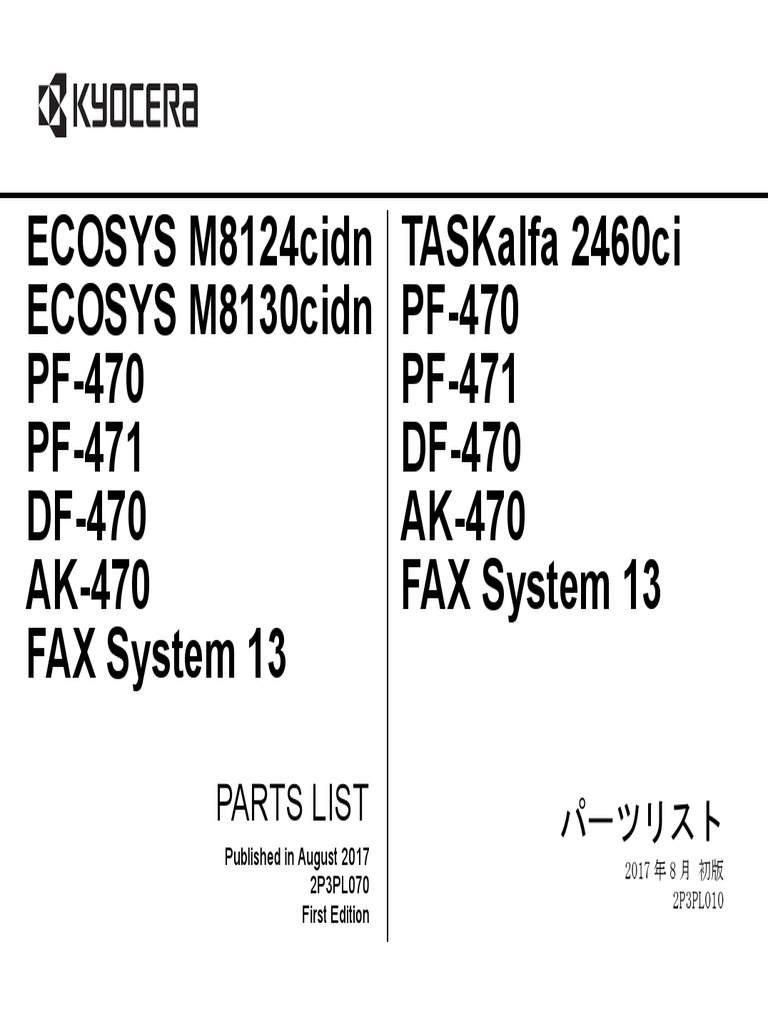 Kyocera ECOSYS M8124, M8130 - Parts List (2017) | PDF | Manufactured ...