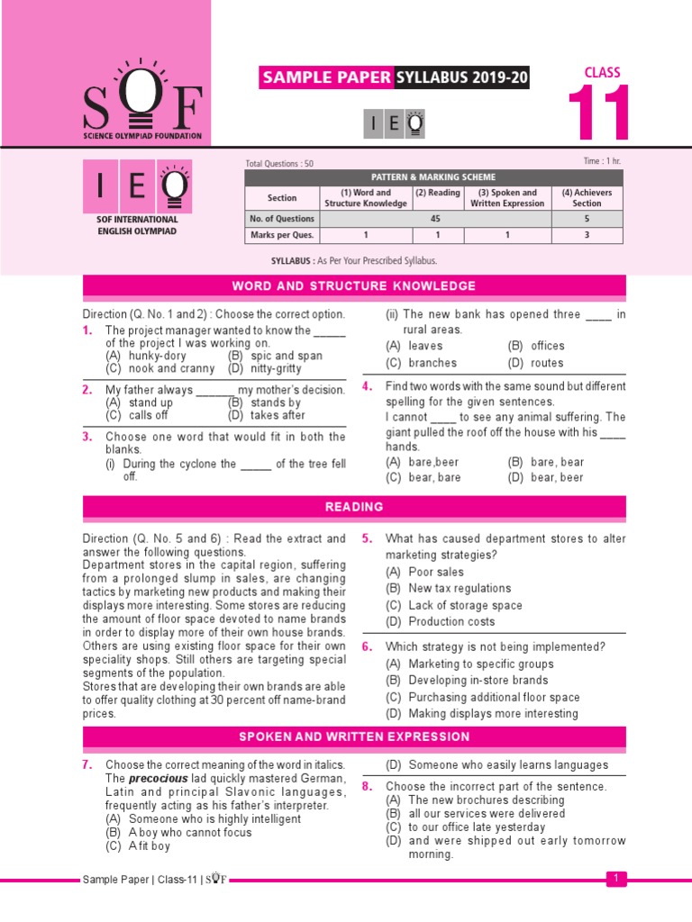 Sample Paper Syllabus 2019-20: Class | PDF | Retail | Brand