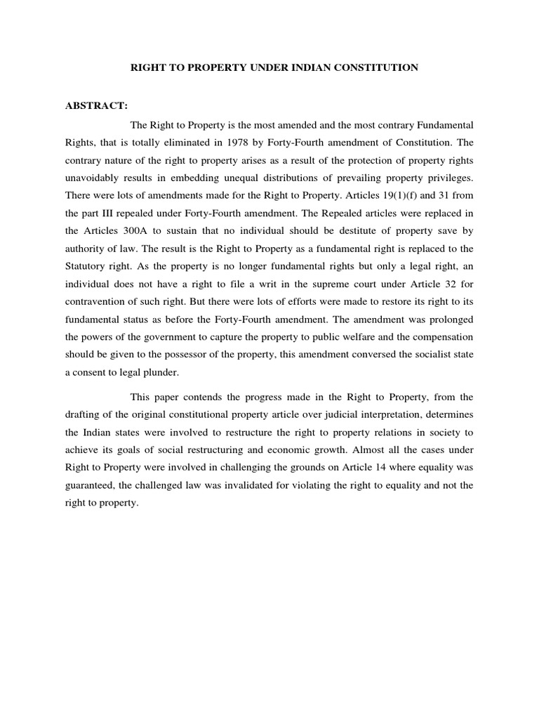 Right To Property Under Indian Constitution | PDF