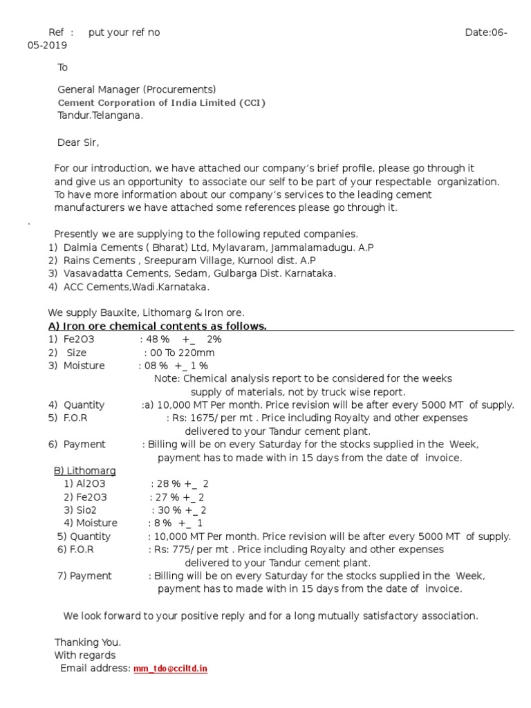 Proposal for Supply to CCI Tandur | PDF | Business | Nature