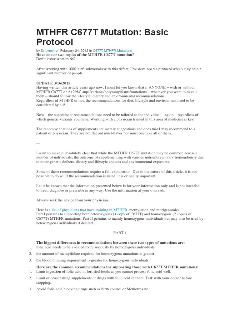MTHFR C677T Mutation DR - Lynch | PDF | Dietary Supplements | Vitamin B12