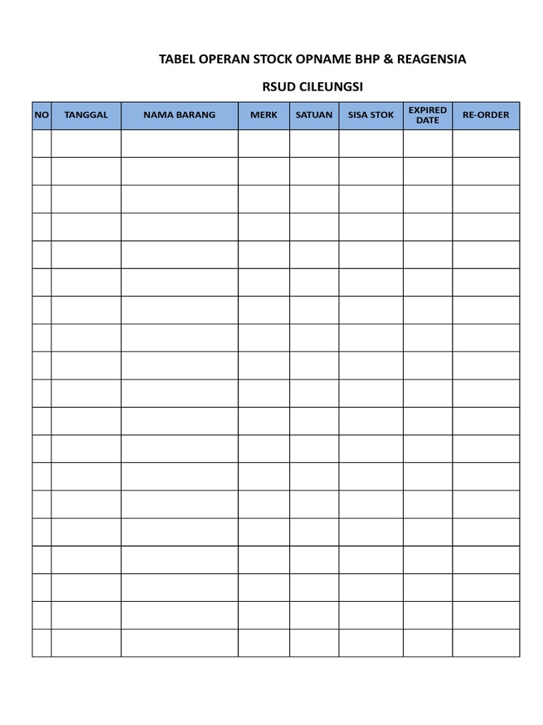 Tabel Operan Stock Opname BHP &reagensia | PDF | Organic Compounds | Medical Specialties
