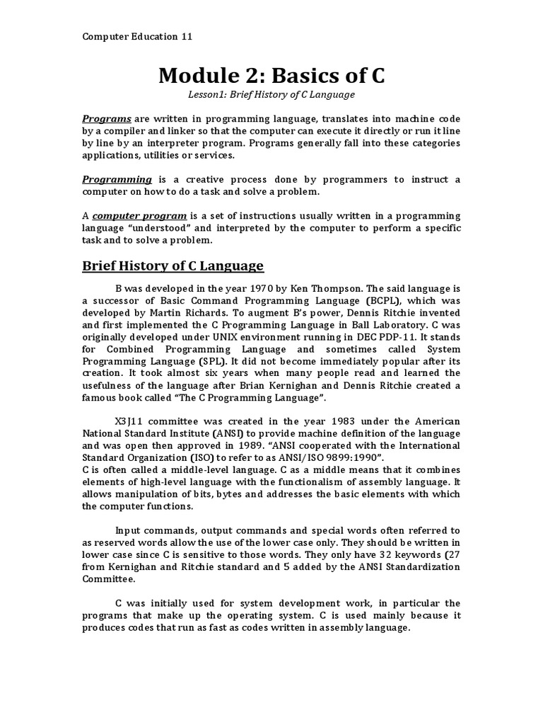 Module 2 - Basics of C | PDF | C (Programming Language) | Programming Language