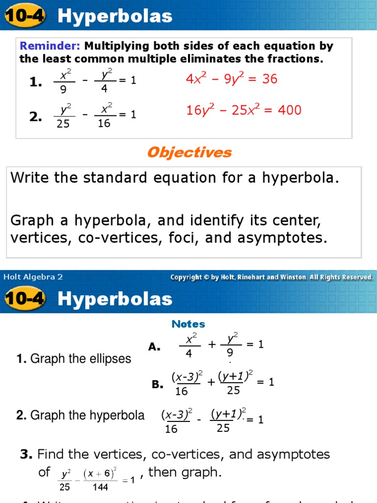 A2 ch10 04 Edit Hyperbolas | PDF | Asymptote | Vertex (Graph Theory)