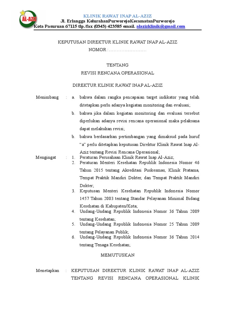 SK Revisi Rencana Operasional | PDF | Kesehatan Holistik