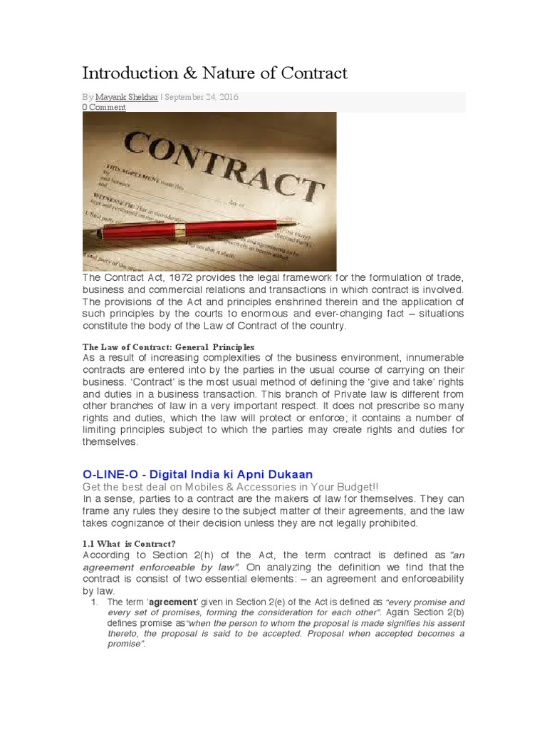Introduction To Indian Contract Law | PDF | Law Of Obligations | Civil ...