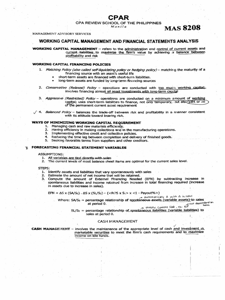 Cpar2017 Mas 8208 Working Capital Management and Financial Statements ...